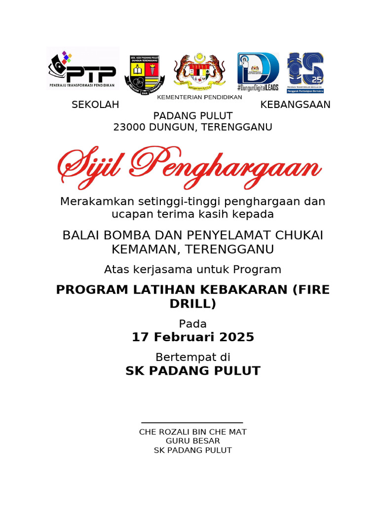 Ucapan Terima Kasih untuk Fire Drill SKPP | PDF