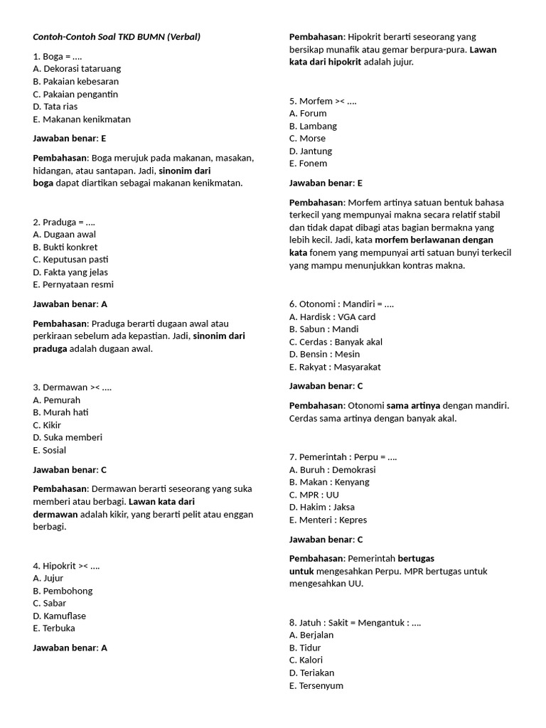 Contoh Soal TKD BUMN Verbal dan Penalaran | PDF