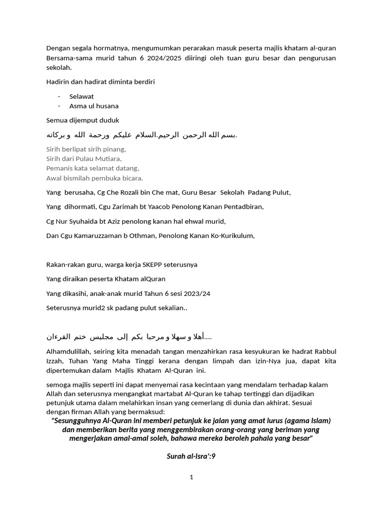 Teks Pengerusi Majlis Khatam | PDF