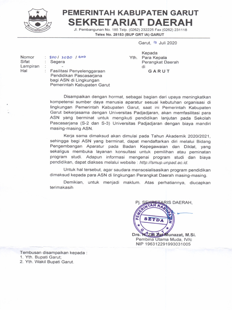 Surat Fasilitasi Pendidikan Pascasarjana | PDF