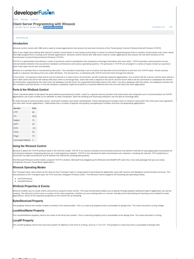 Client Server Programming With Winsock Pdf Internet Protocol Suite Port Computer Networking