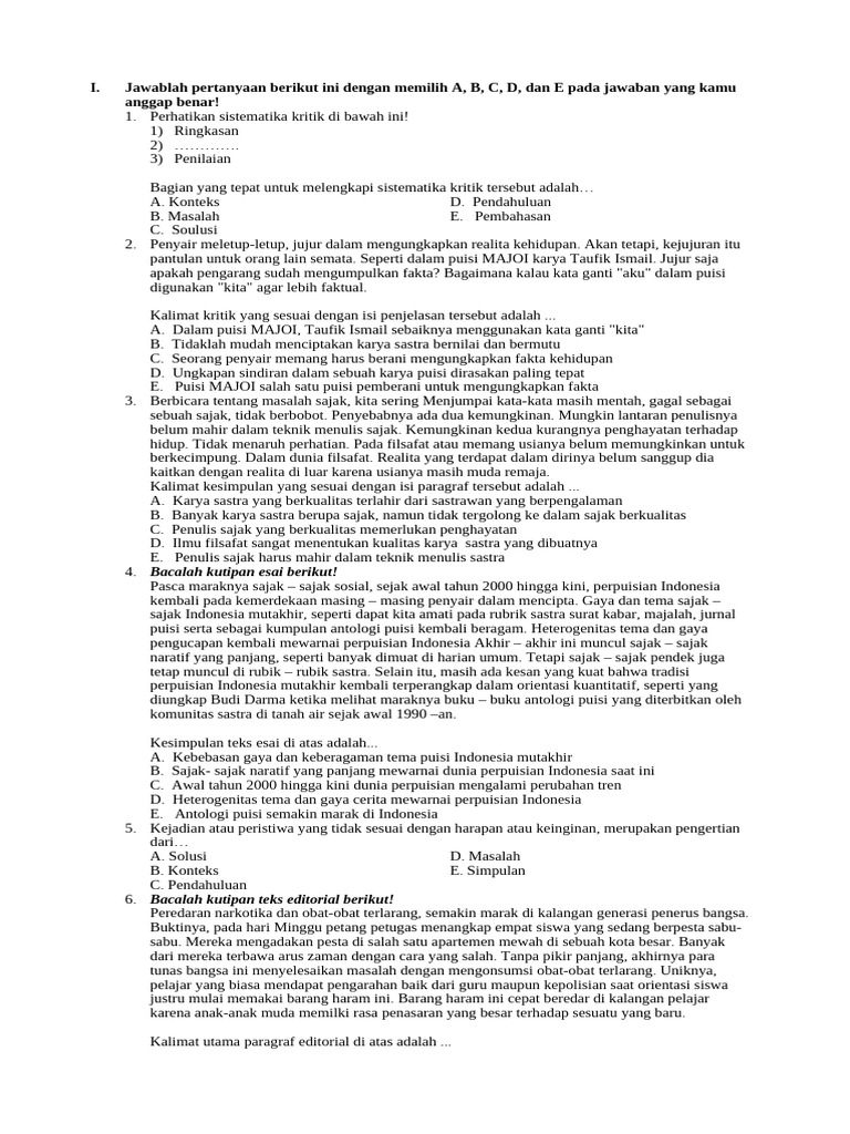 SOAL PTS B.INDONESIA KELAS XII 2024 | PDF