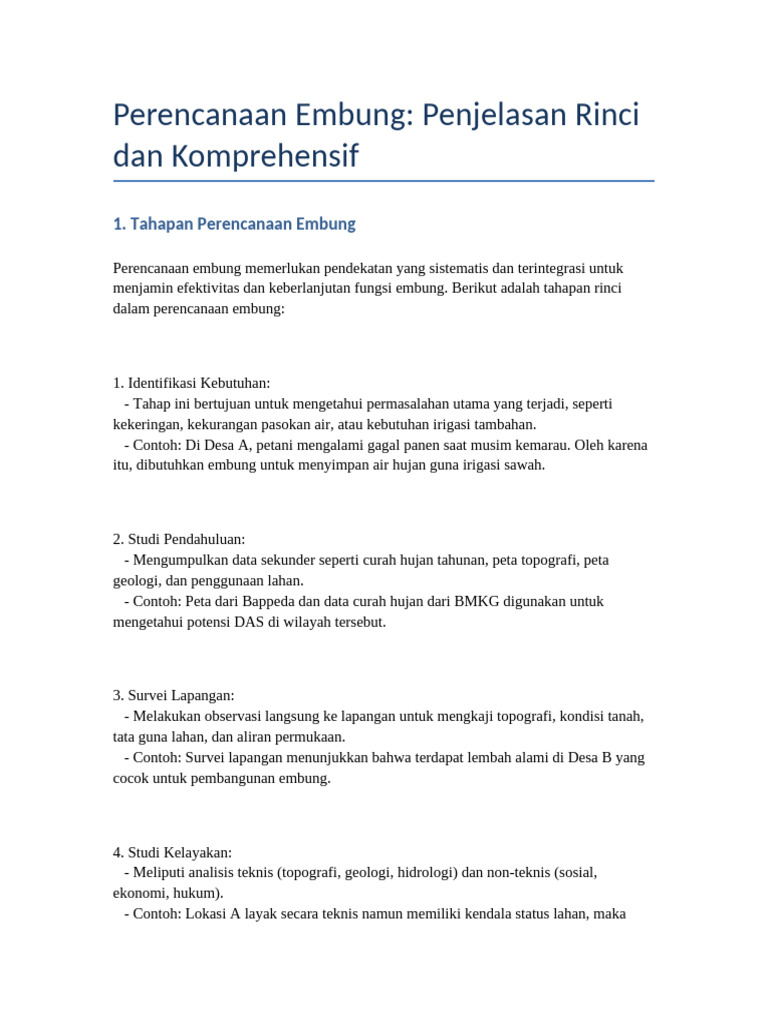 Perencanaan Embung Rinci | PDF
