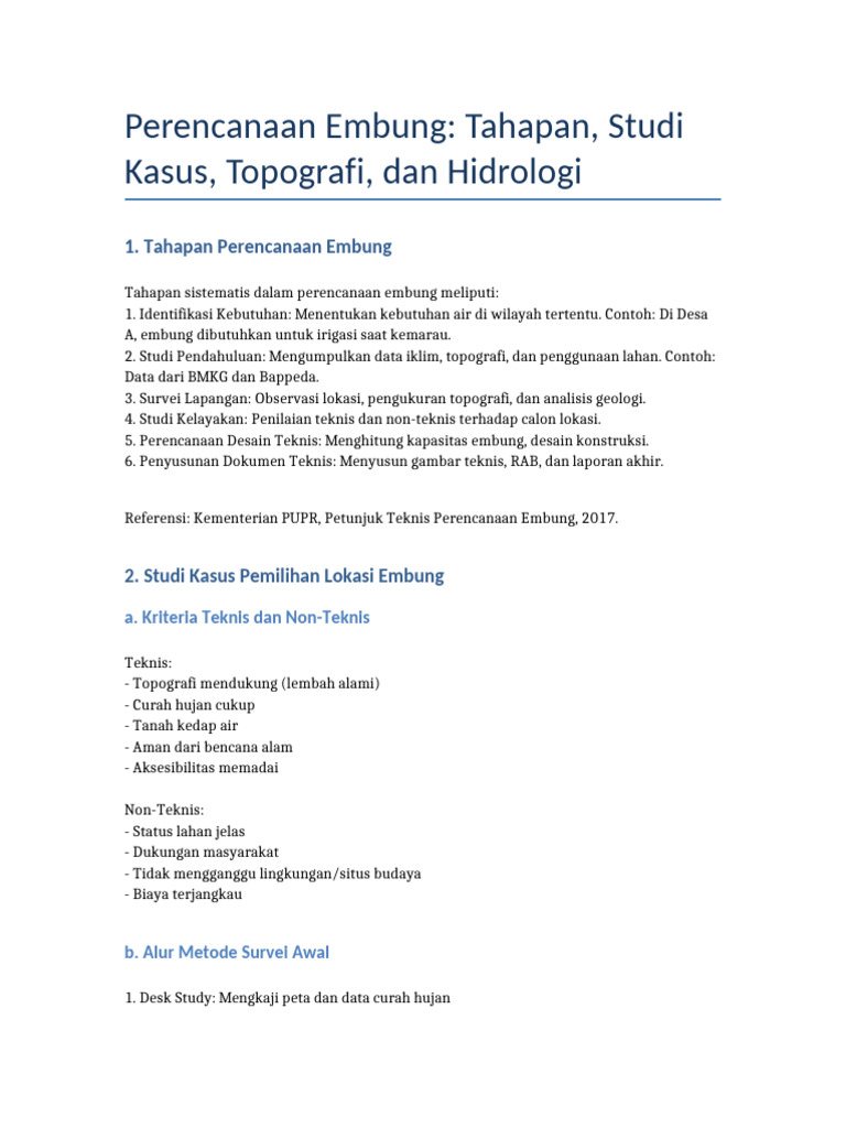 Perencanaan Embung: Tahapan dan Analisis | PDF