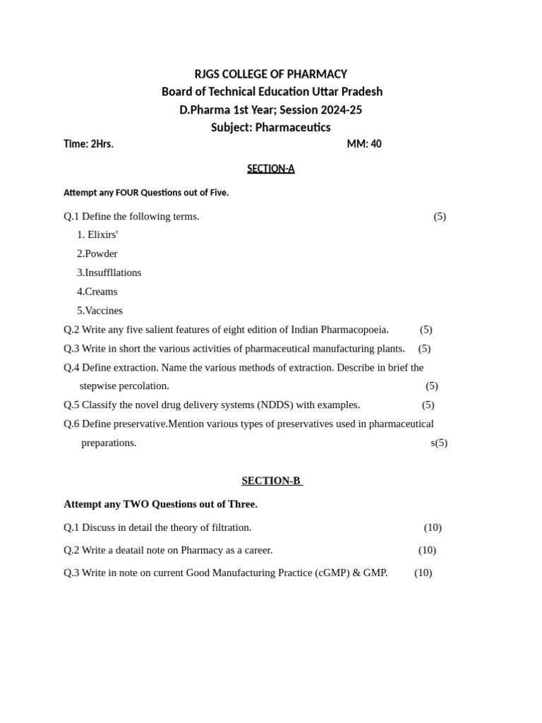 Pharmaceutics' Sessional | PDF