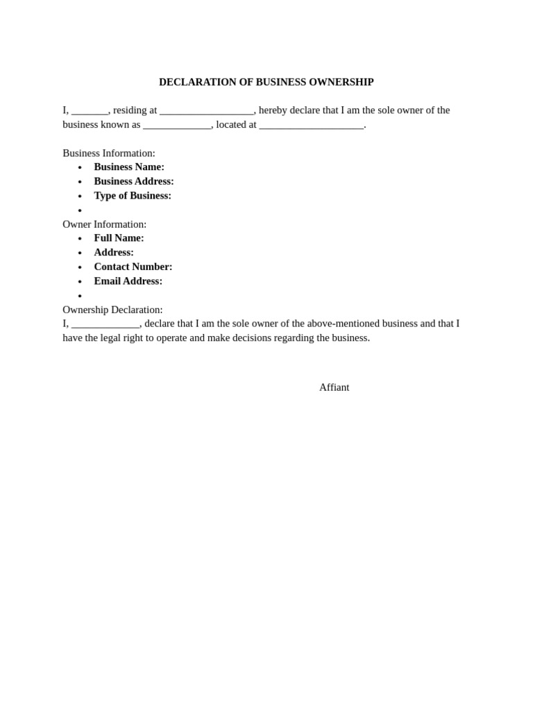 DECLARATION OF BUSINESS OWNERSHIP-TEMPLATE | PDF