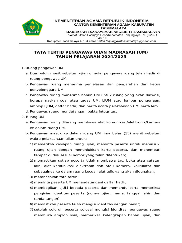 TATA TERTIB PENGAWAS UM | PDF