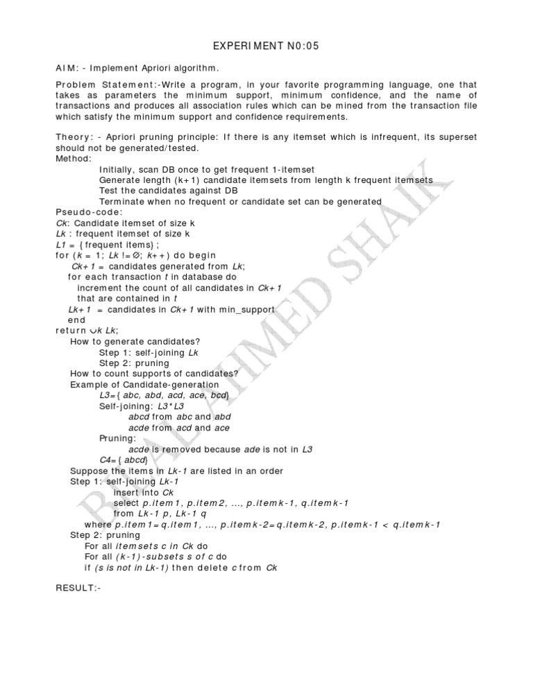 Apriori Algorithm Implementation Guide | PDF