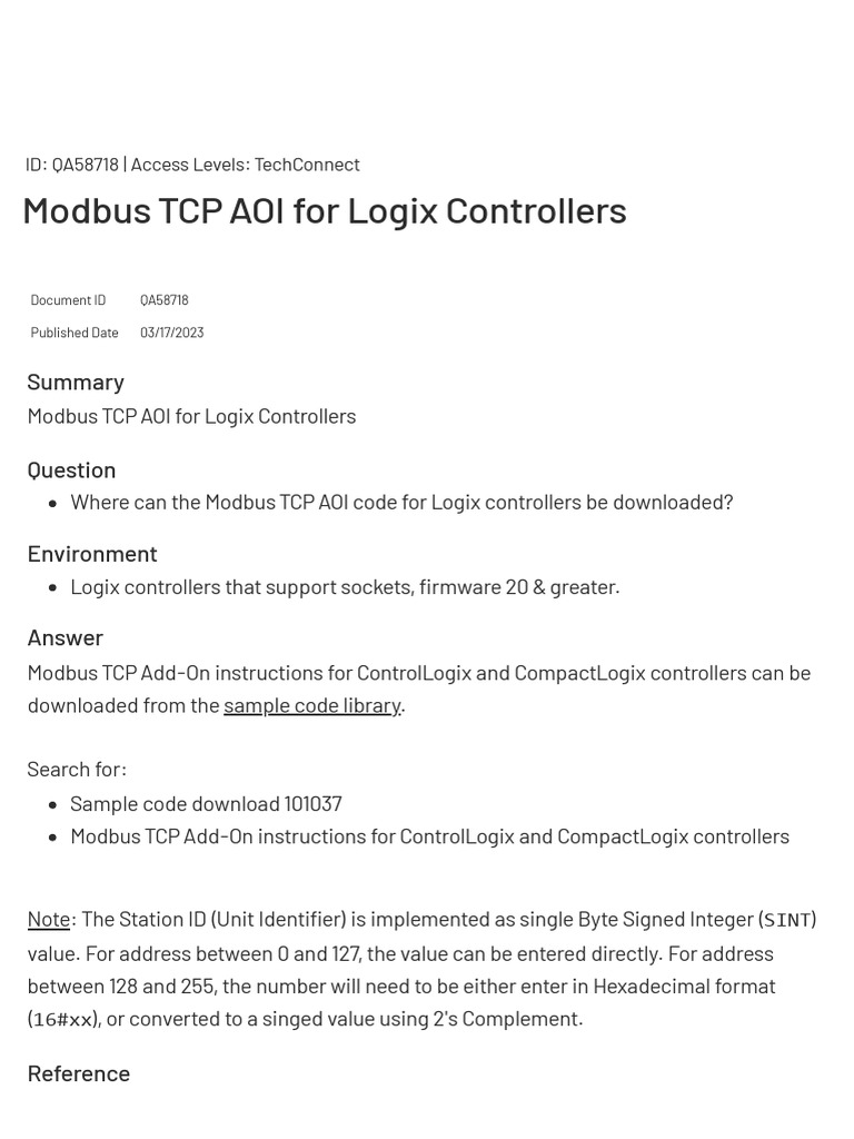 Modbus TCP AOI For Logix Controllers | PDF | Transmission Control Protocol | Software
