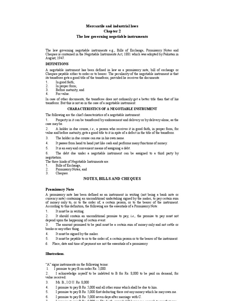 The Law Governing Negotiable Instruments E1 Pdf Negotiable