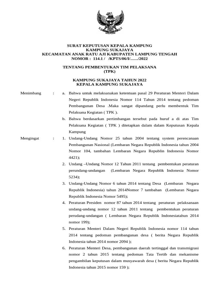 Contoh SK TPK PEMBANGUNAN | PDF