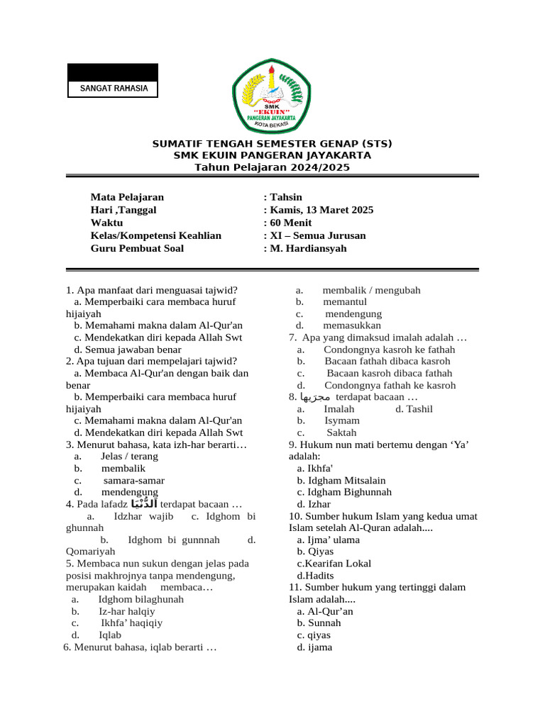 Soal PTS 2025 Kelas 11 | PDF