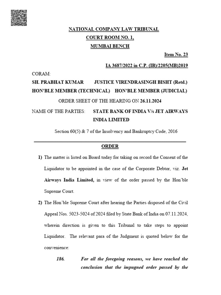 Jet Airways Liquidation Order NCLT Mumbai | PDF | Bankruptcy | Liquidation