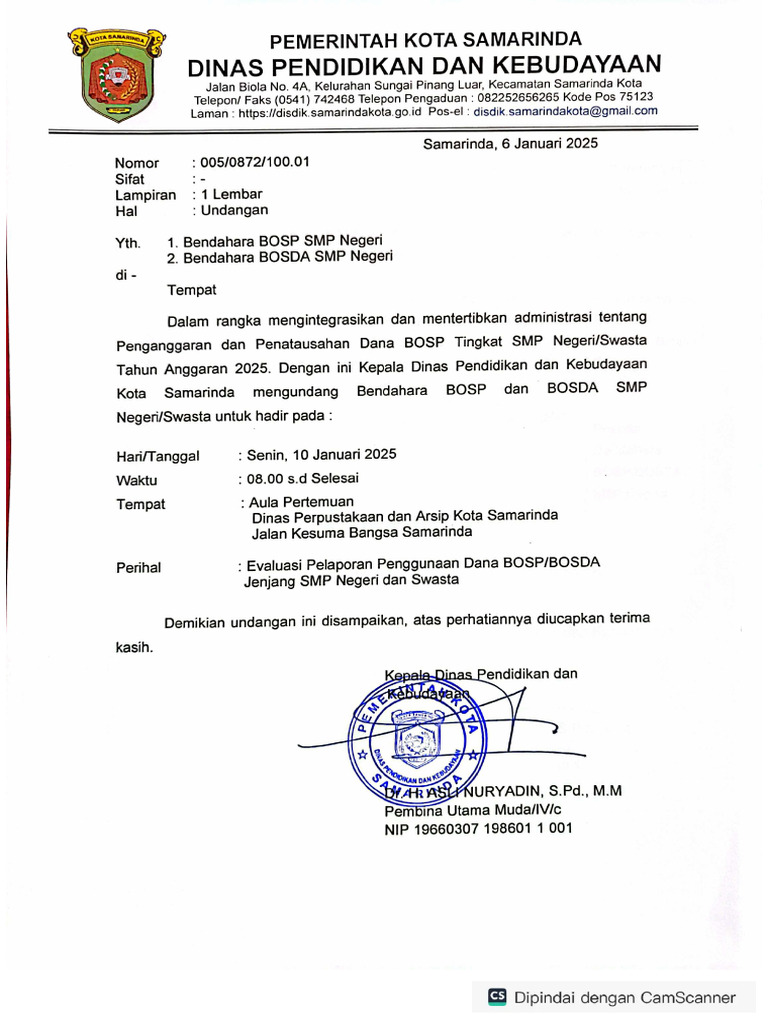 undangan evaluasi penggunaan dana BOSP-BOSDA | PDF