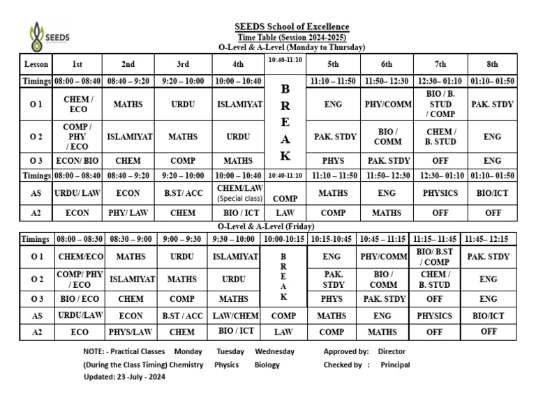Grade 3 Timetable 2024-2025 | PDF