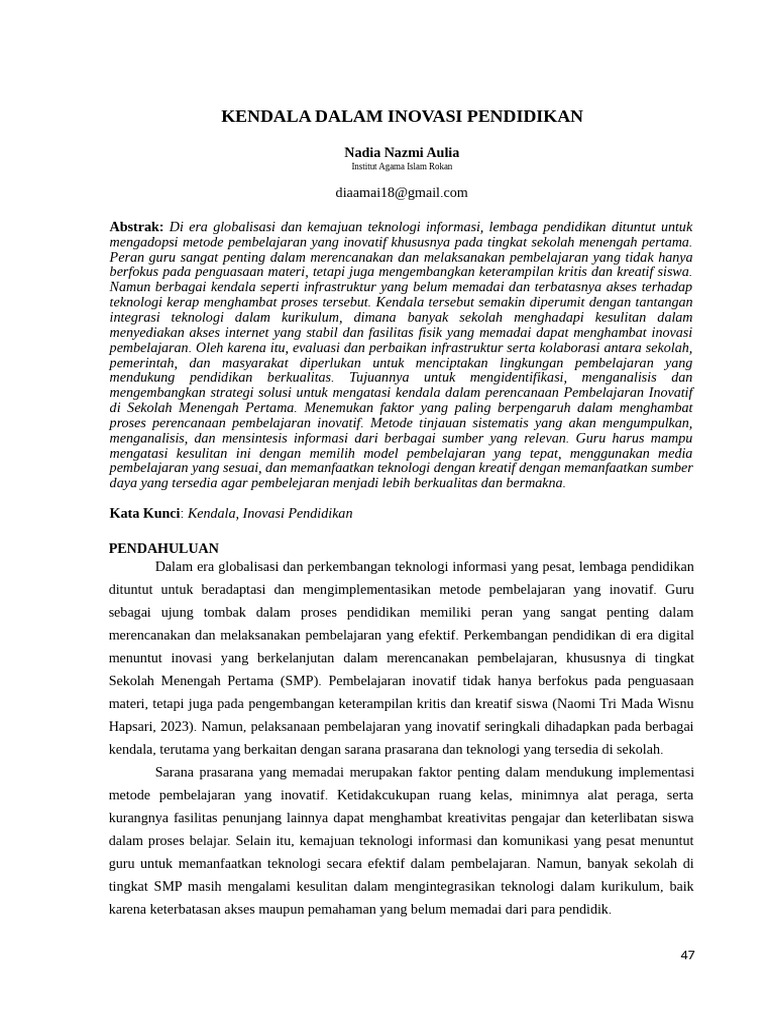 Kendala Dalam Inovasi Pendidikan | PDF