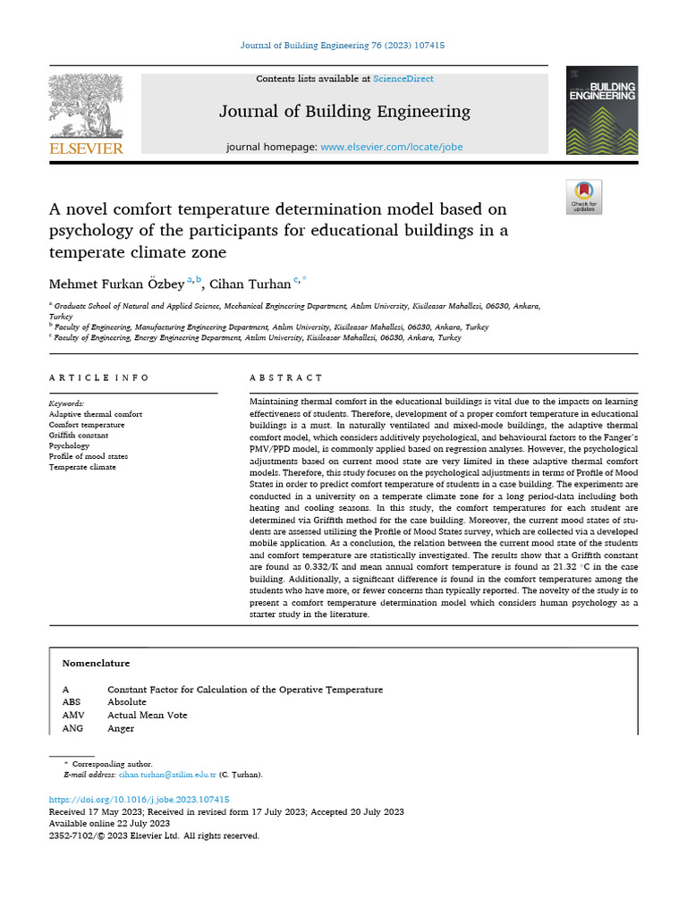 A novel comfort temperature determination model based on psychology of ...
