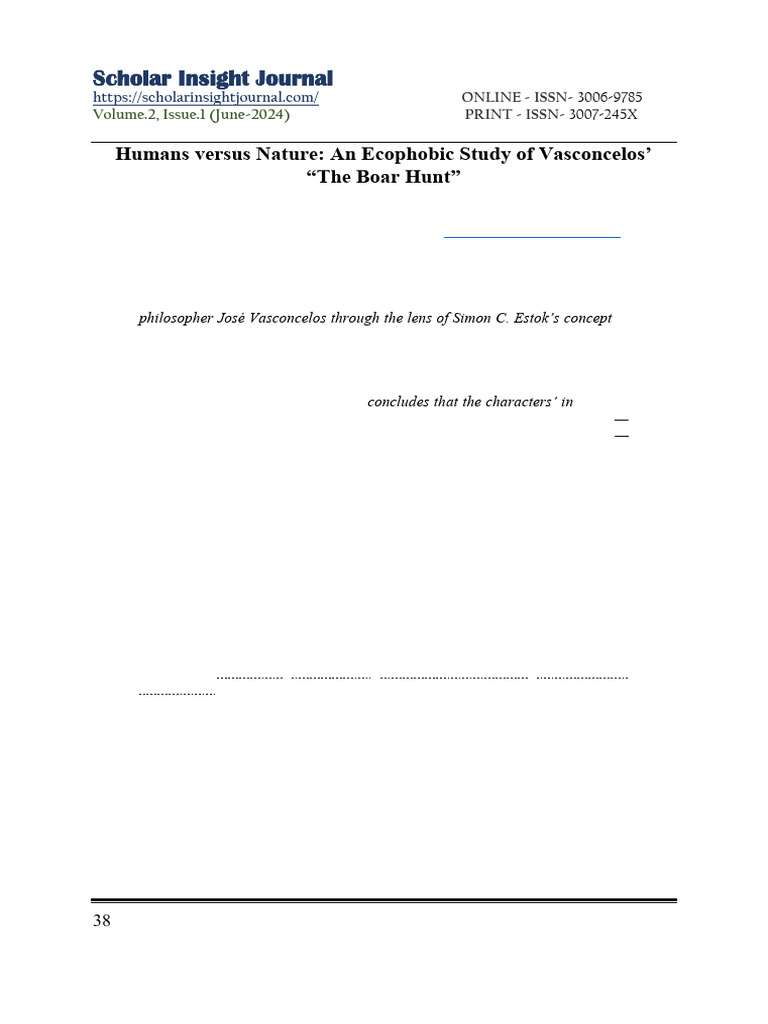 Humans versus Nature An Ecophobic Study of Vasconcelos' The Boar Hunt ...