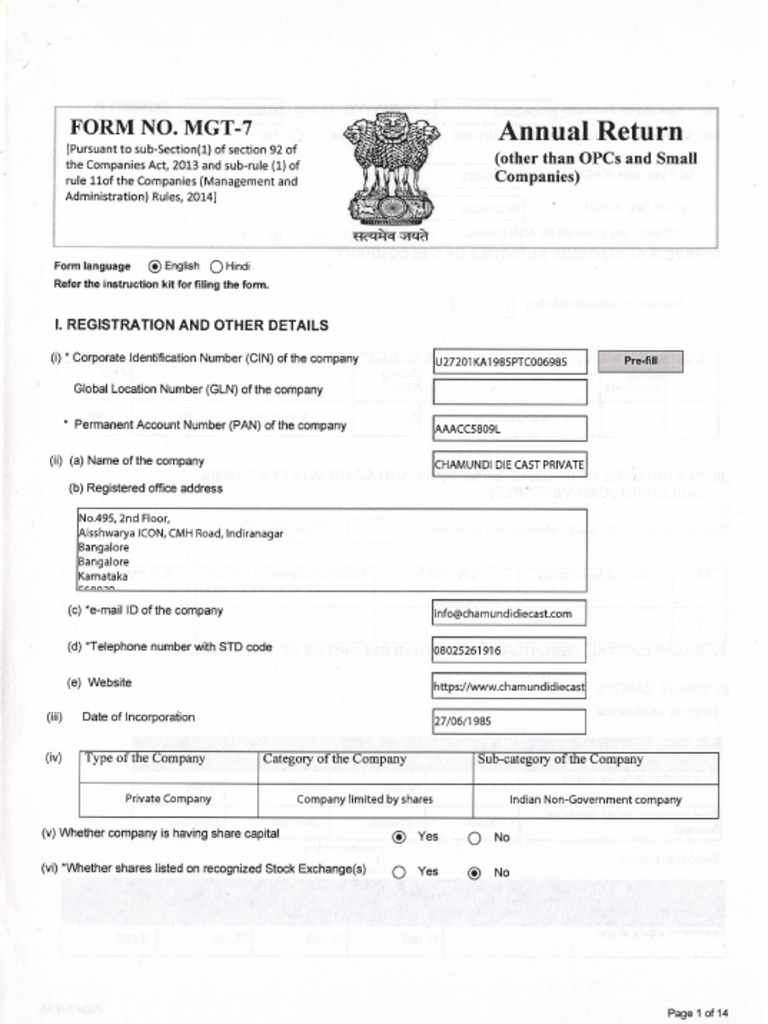 Annual Returns - MGT-7 (2022-23) (2396) | PDF