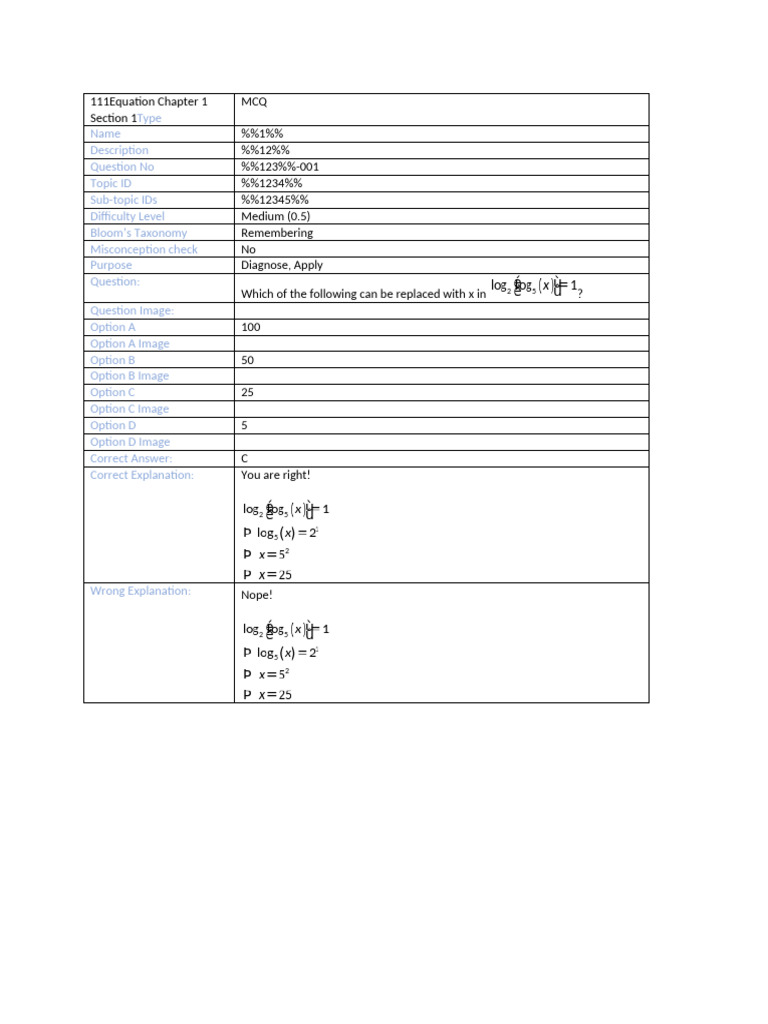 Values of Logarithms Using Exponents | PDF | Multiple Choice