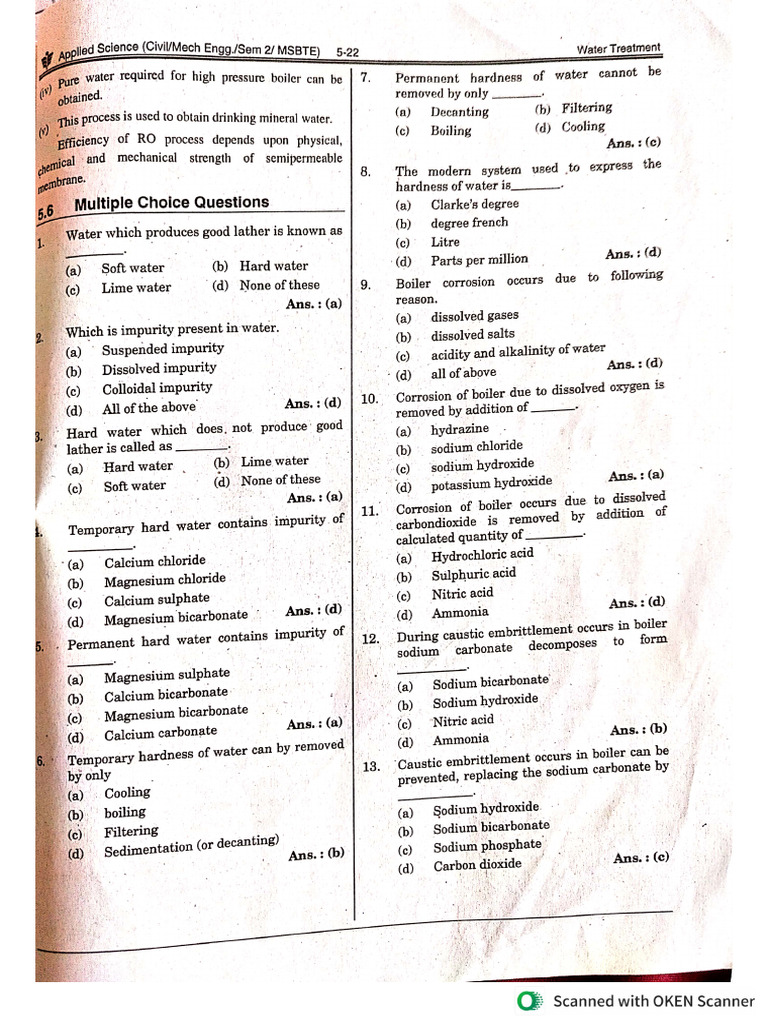 MCQ On Water Analysis | PDF
