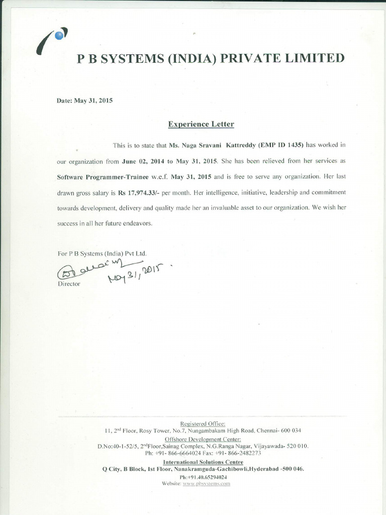 Experience Letter | PDF