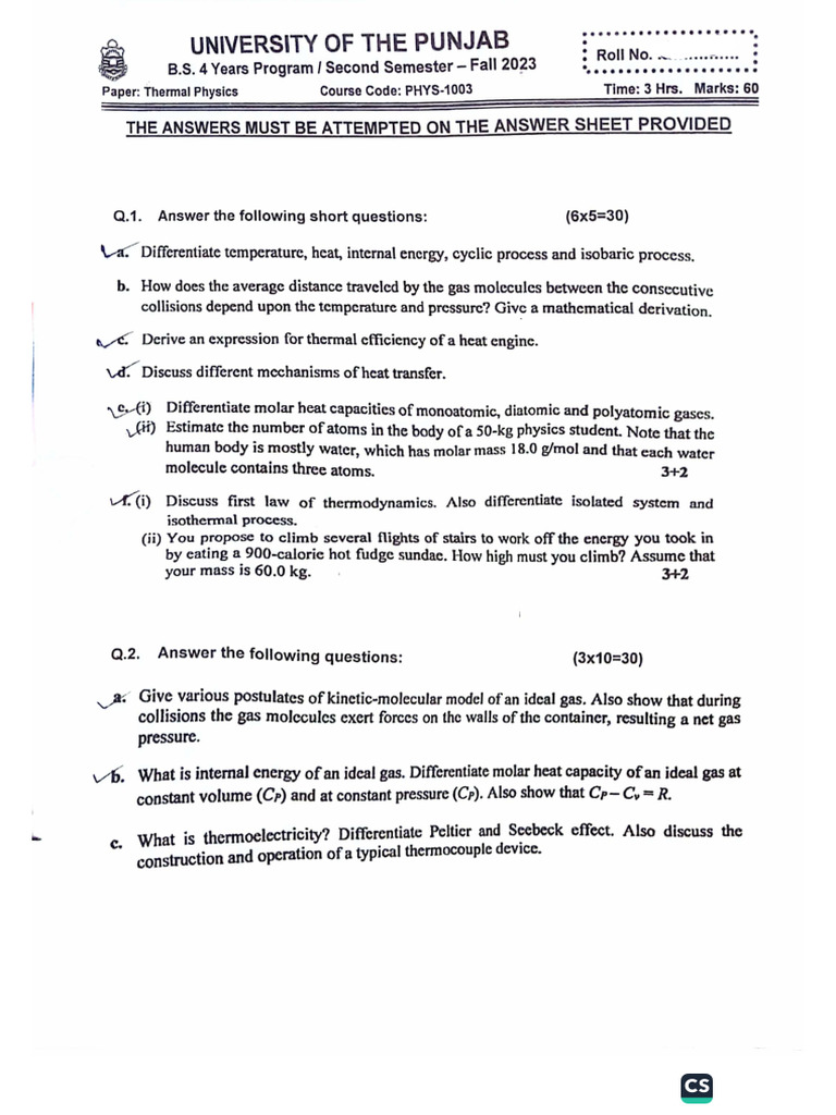 Thermal Physics Past Papers-1 | PDF