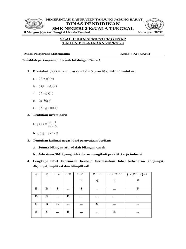 SOAL SEMESTER GENAP 2020 | PDF