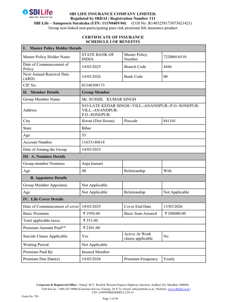 SBI Life Sampoorn Suraksha Certificate | PDF | Insurance | Assignment (Law)