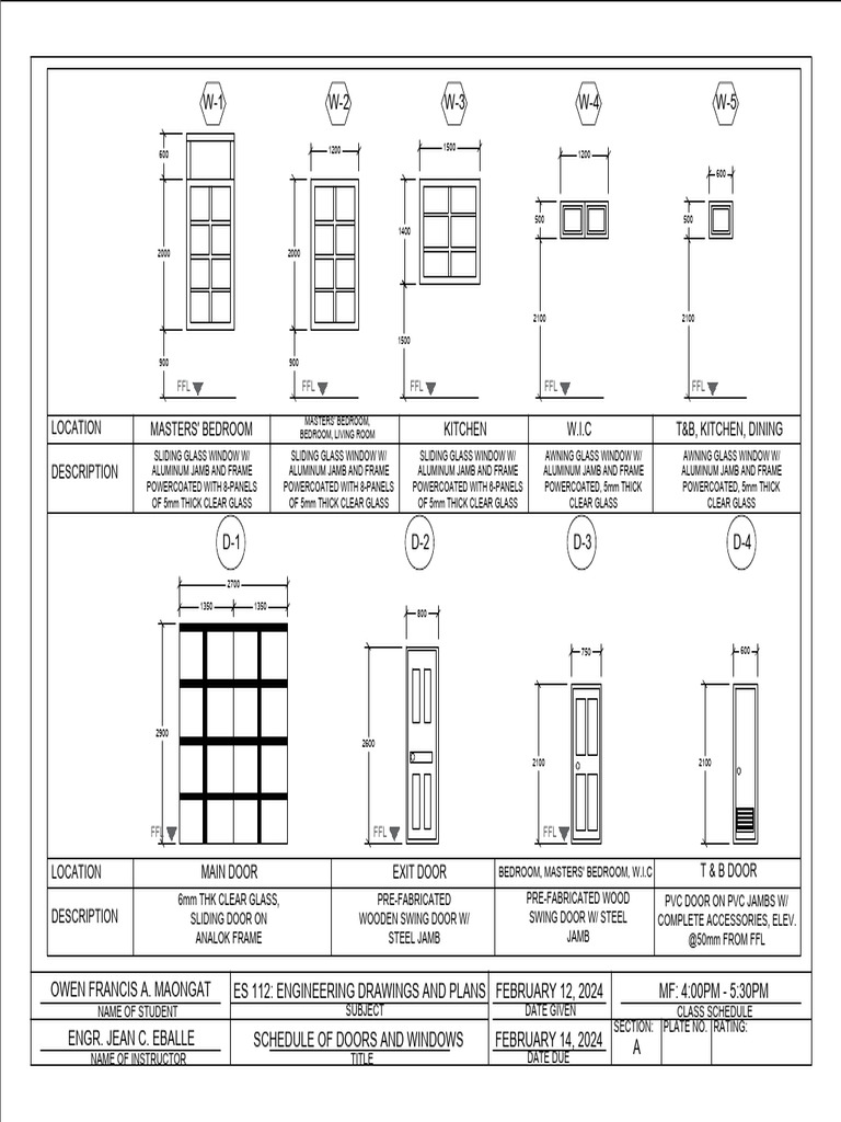 Engineering Drawings: Doors & Windows Schedule | PDF | Door | Window