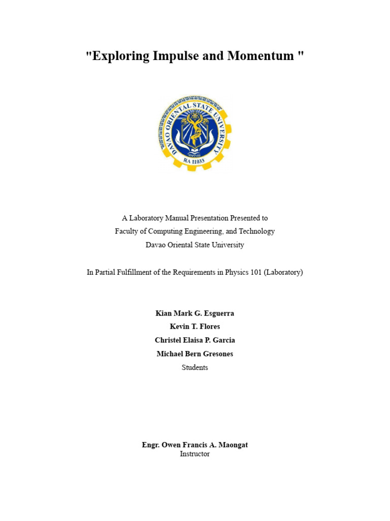 PHYS101 LabManual Seaction A Group 3 | PDF | Momentum | Force