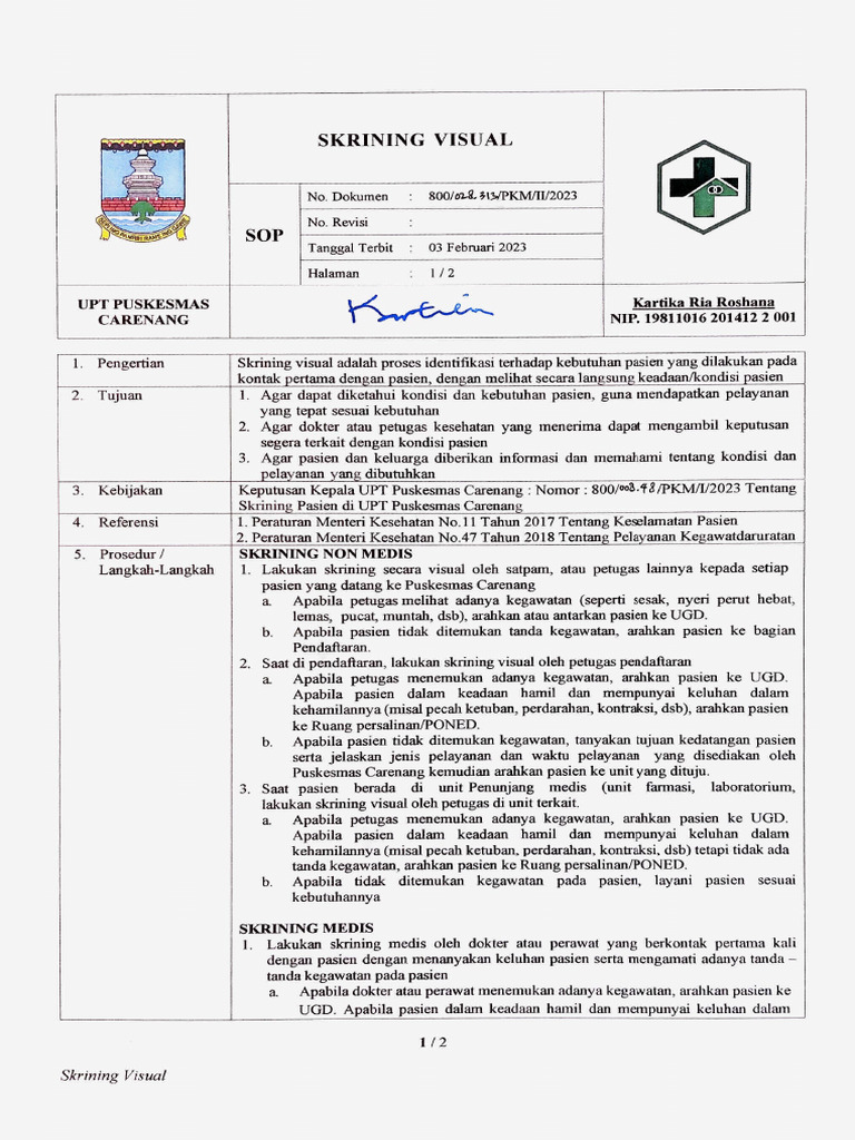 5.3.1. A2 SOP Skrining Visual | PDF