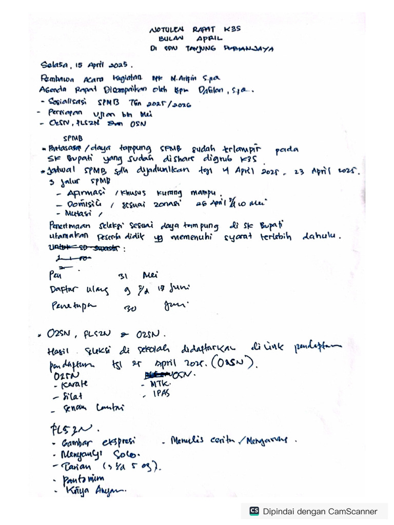 Notulen Rapat K3S BLN April | PDF