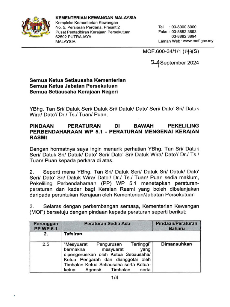 Surat Edaran Pindaan Peraturan Di Bawah Pekeliling Perbendaharaan WP 5. ...