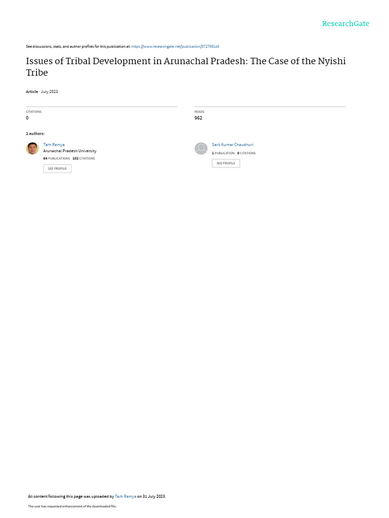 2023_IssuesofTribalDevelopmentinArunachalPradesh-TheCaseoftheNyishiTribe | PDF | Tribe