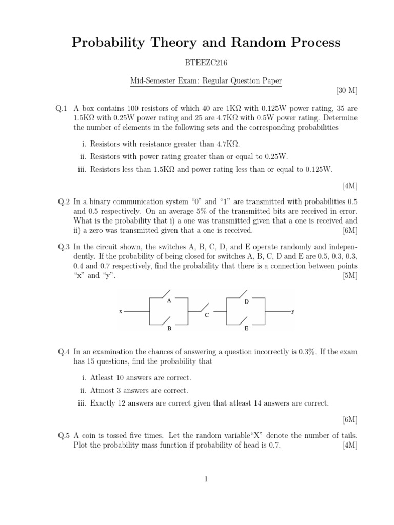 Probability (Old Questioin Paper ) - Mid Term | PDF | Probability | Applied Mathematics