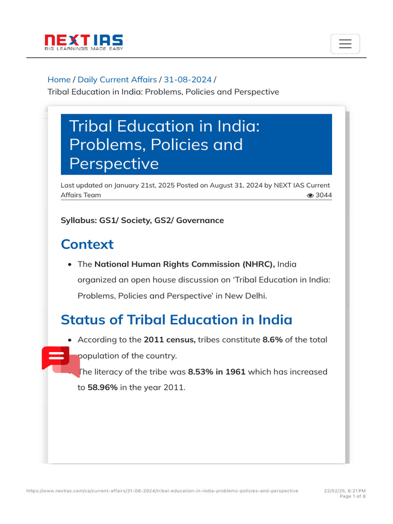 Tribal Education in India - Problems, Policies and Perspective ...