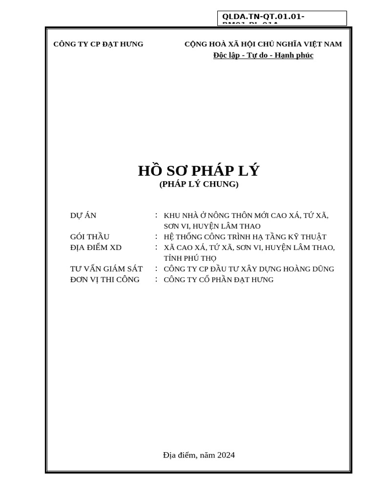 01.Bìa HSPL (Mẫu PLC-01, PLAT -01) | PDF