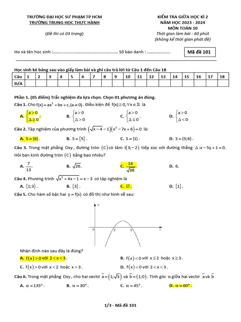 De Giua Ki 2 Toan 10 Nam 2023 2024 Truong Trung Hoc Thuc Hanh DHSP TP ...