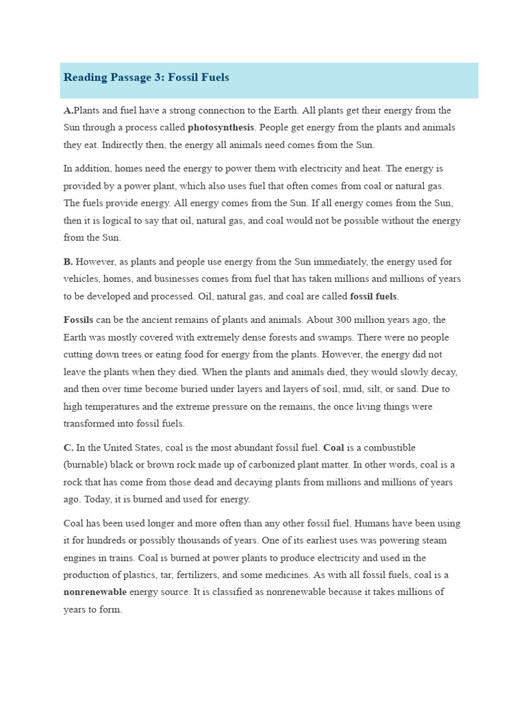 Reading Passage 3- Fossil Fuels | PDF | Natural Gas | Fuels