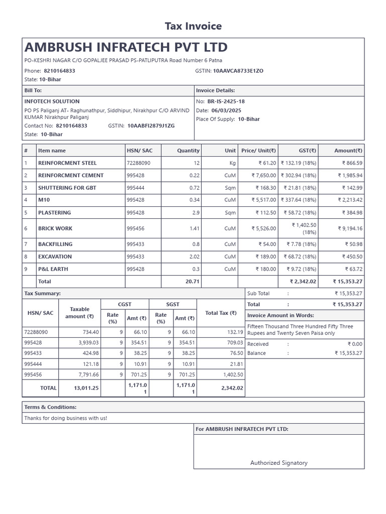Tax Invoice - BR-IS-2425-18 - 06 - 03 - 25 | PDF | Rupee | Currency