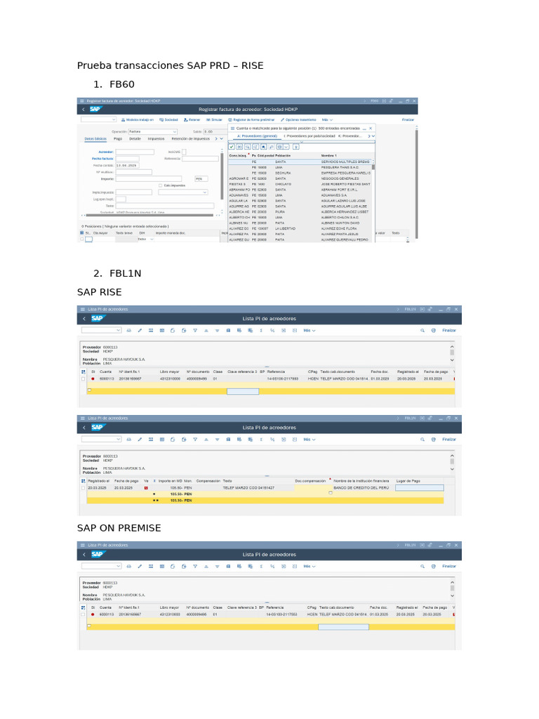 Prueba transacciones SAP PRD | PDF