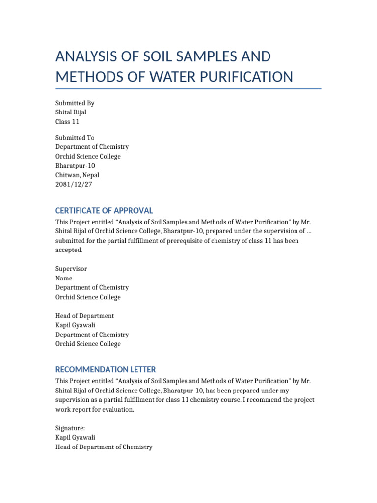 Soil and Water Purification Project | PDF | Water Purification | Water