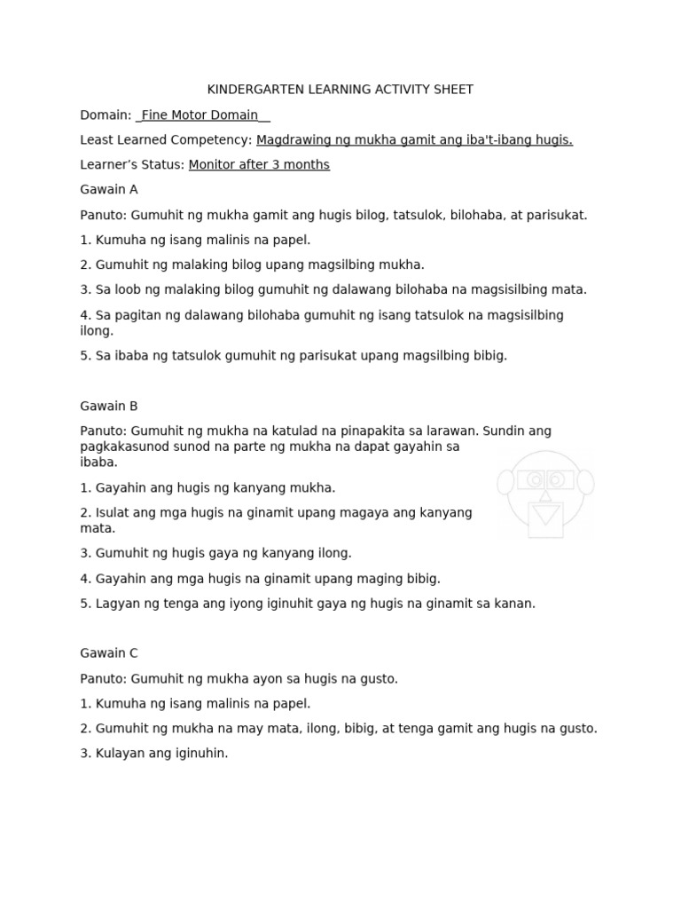 Kindergarten Learning Activity Sheet | PDF