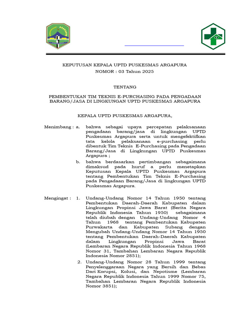 SK Tim Teknis e Purchasing PKM Argapura | PDF