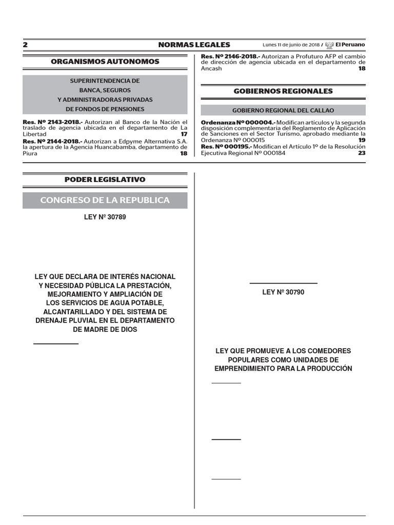 Ley 30790 | PDF | Perú | Alcantarillado