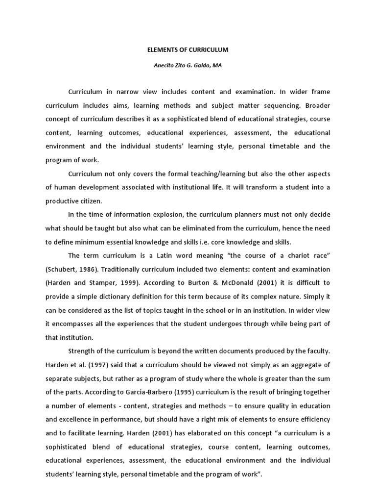 Curriculum and Its Elements | PDF | Curriculum | Teaching Method