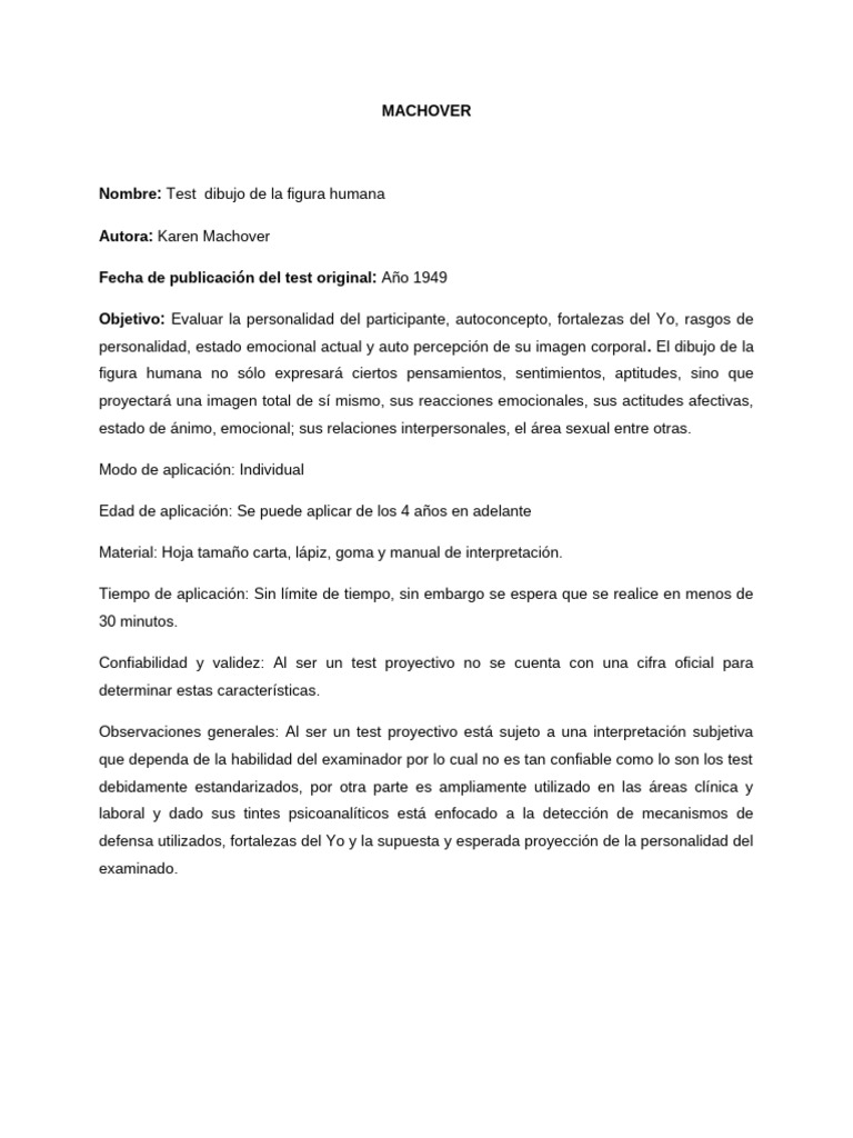 Ficha Tec. Machover | PDF