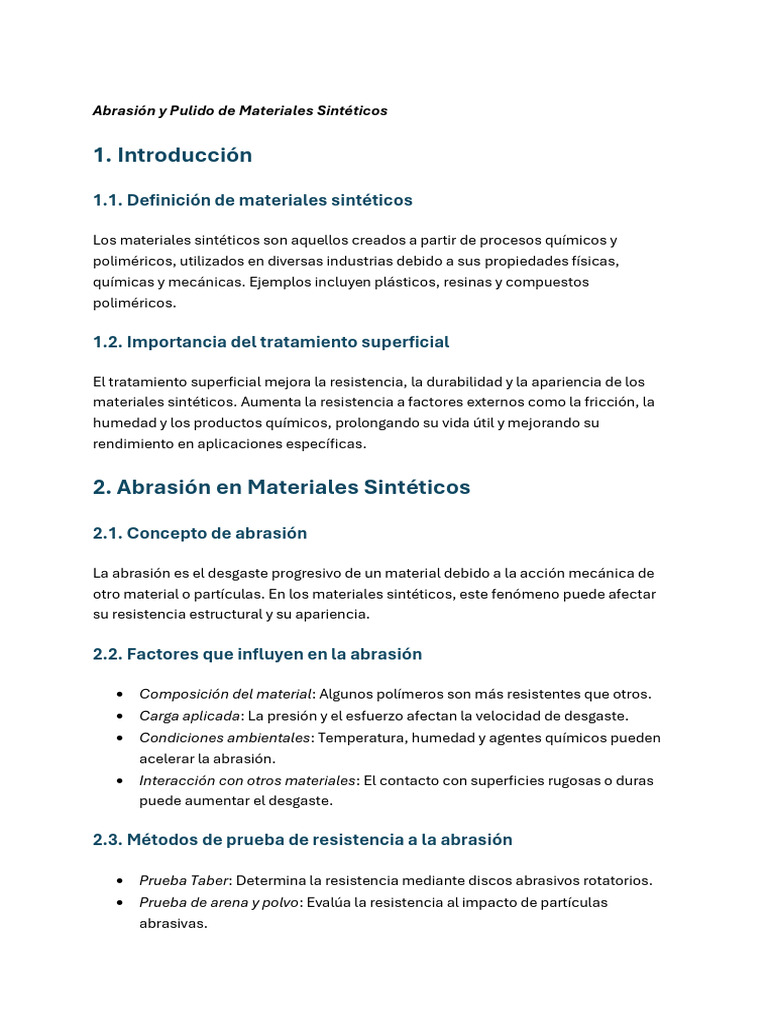 Abrasión y Pulido de Materiales Sintéticos | PDF | Abrasivo | Polímeros