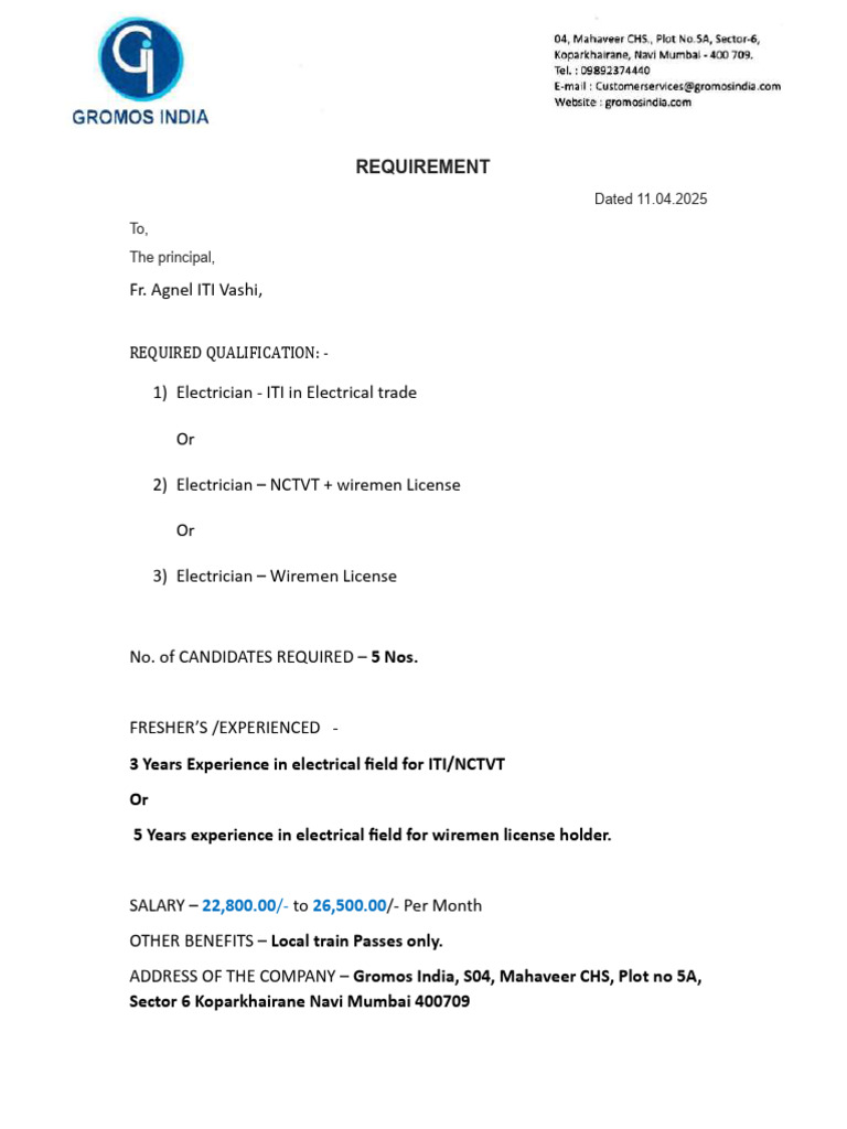 Employee Requirement Letter | PDF